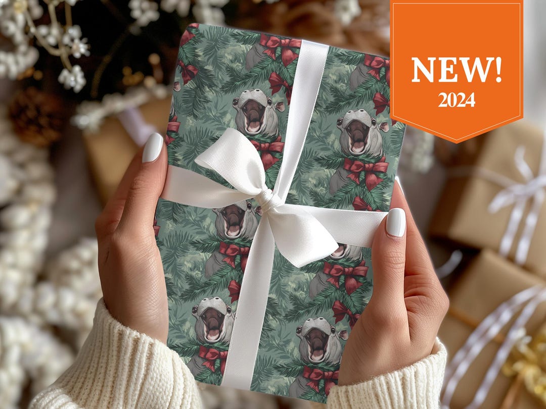 Moo Deng the Pygmy Hippo Holiday Wrapping Paper Roll for Christmas ...