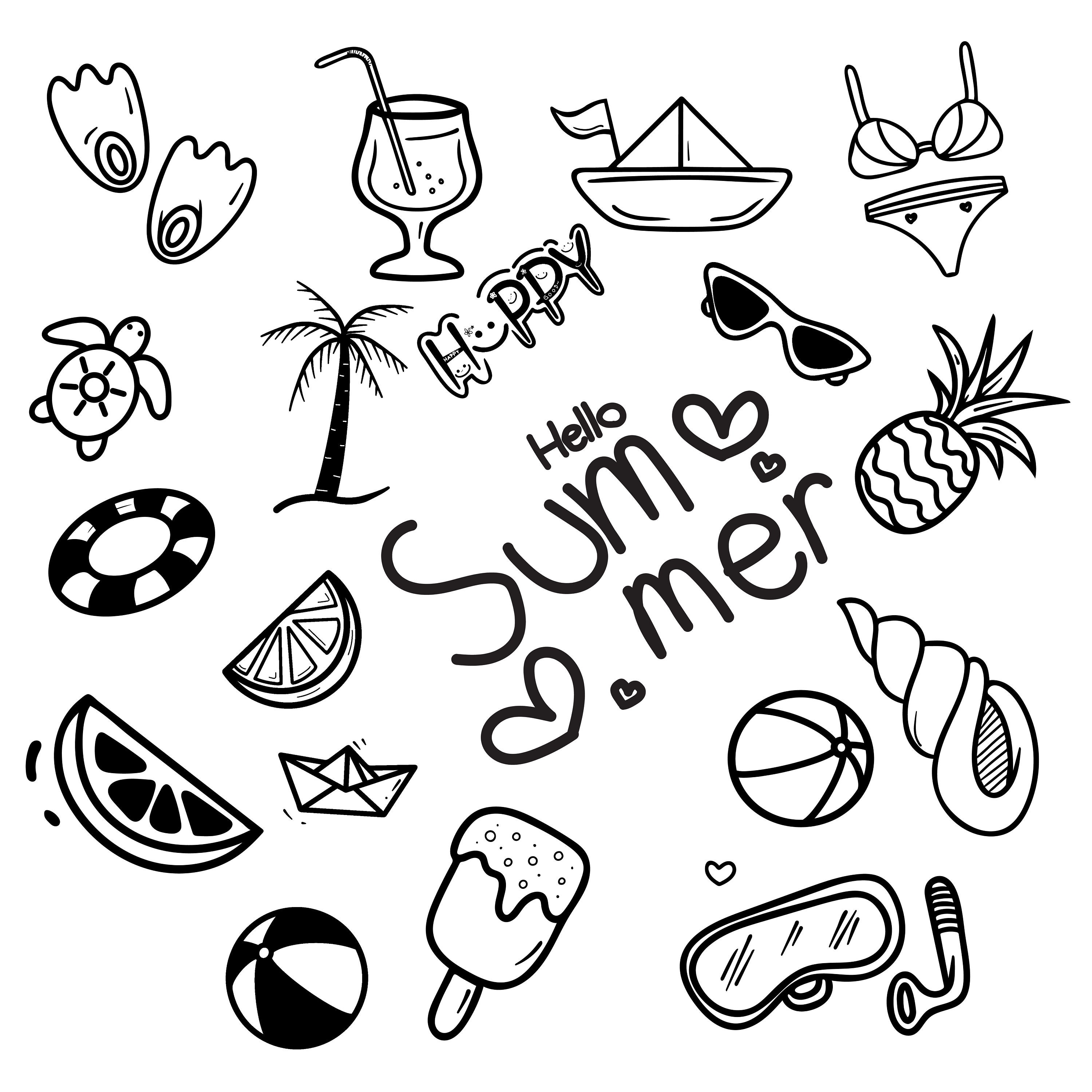 Summer Outline Doodles Cute Summer Character Bundle, Cute SVG, Summer ...