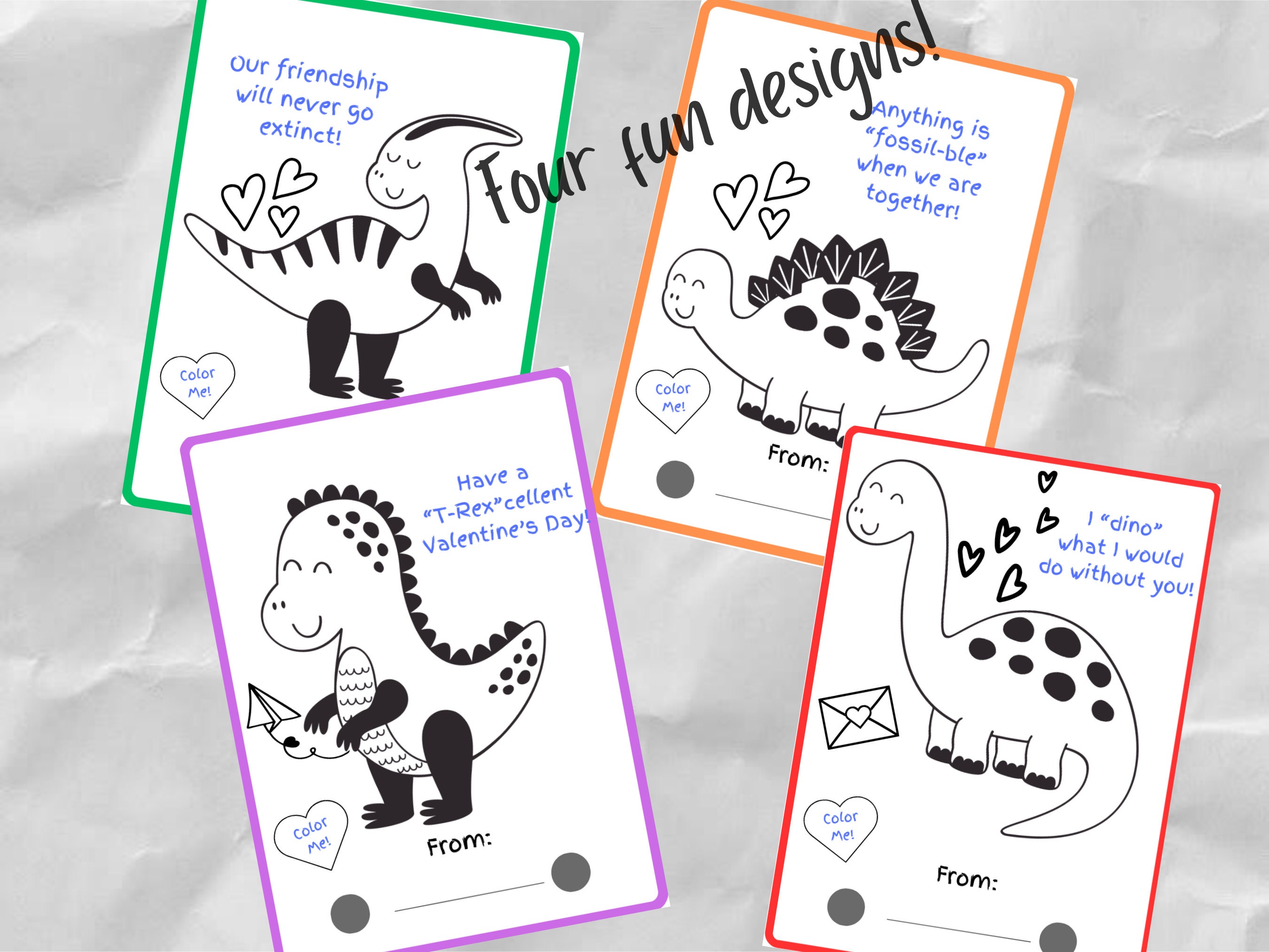 Dinosaur Coloring Valentines Boy Preschool Valentines Daycare/school ...