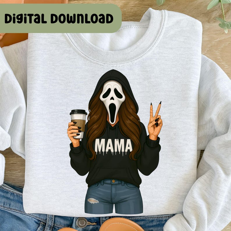 Horror Halloween PNG, Mama PNG, Coffee, Spooky Mama PNG Killer Vintage ...
