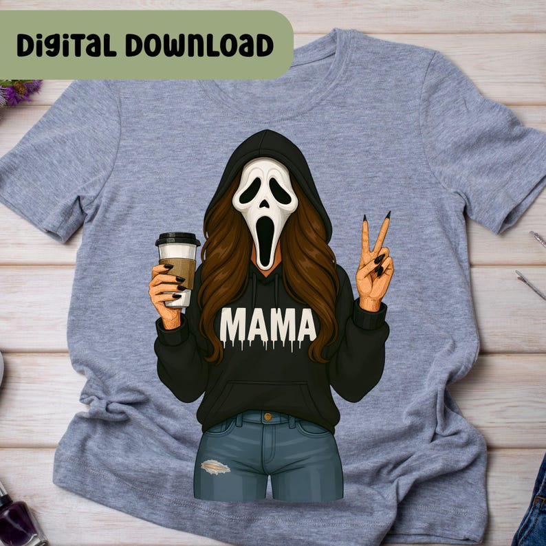 Horror Halloween PNG, Mama PNG, Coffee, Spooky Mama PNG Killer Vintage ...