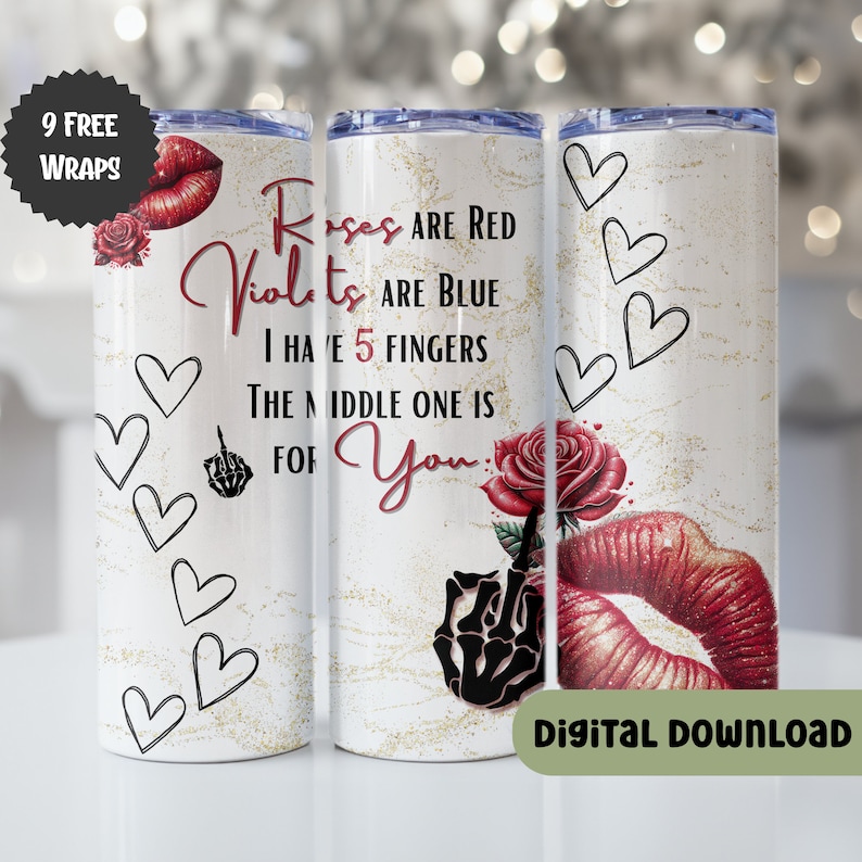 Anti-valentine 20oz Tumbler Wrap, Middle Finger Roses PNG (digital ...
