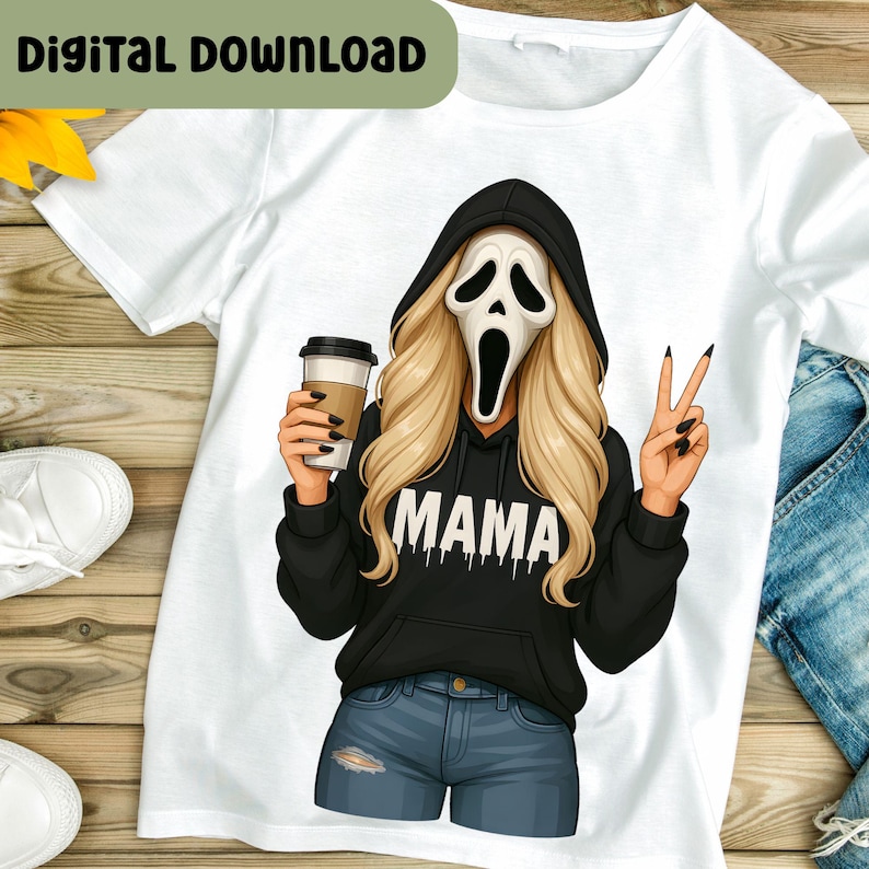 Horror Halloween PNG, Mama PNG, Coffee, Spooky Mama PNG Killer Vintage ...