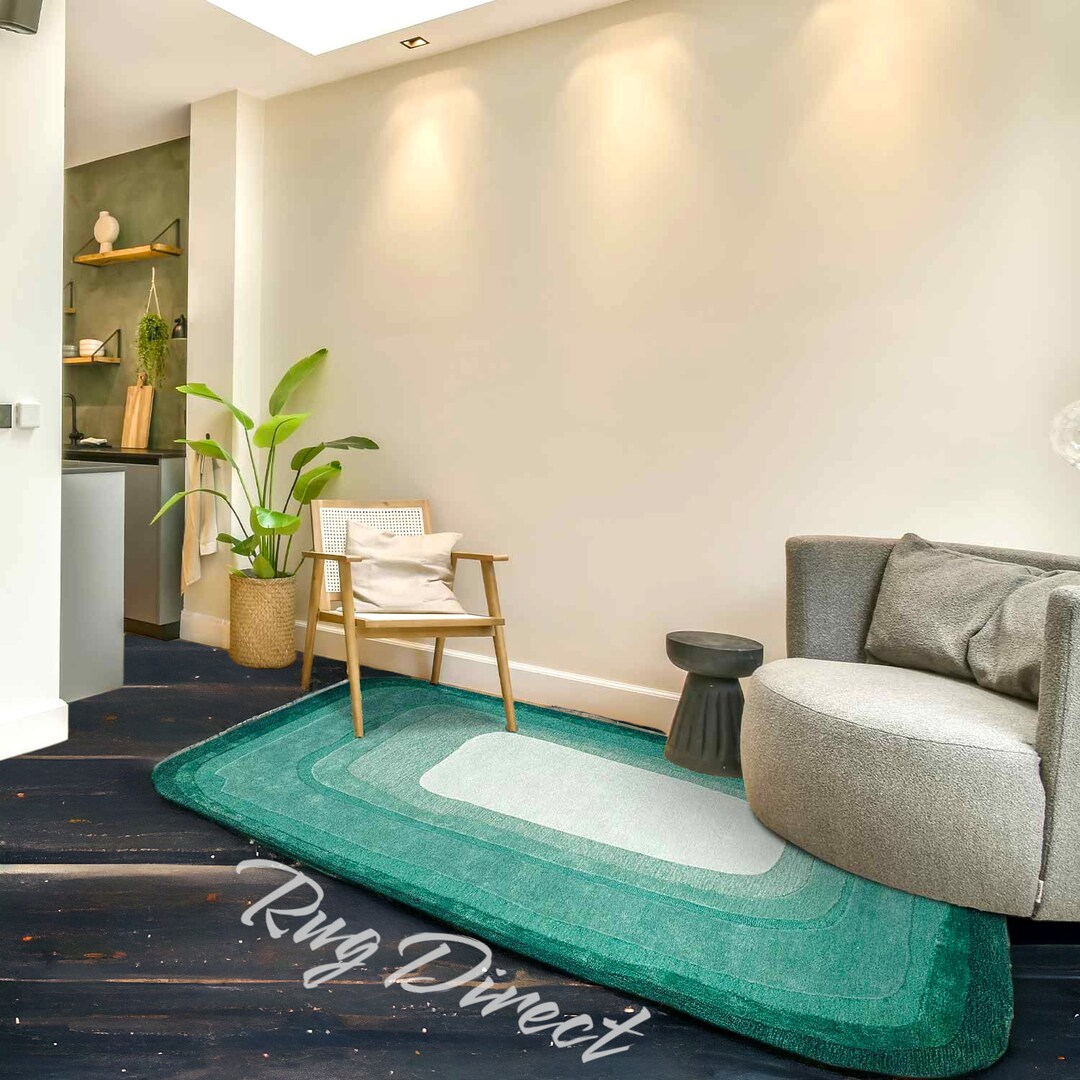 Sea Green Wool Irregular Shape Hand Tufted Rug Area Rug for Bedroom ...
