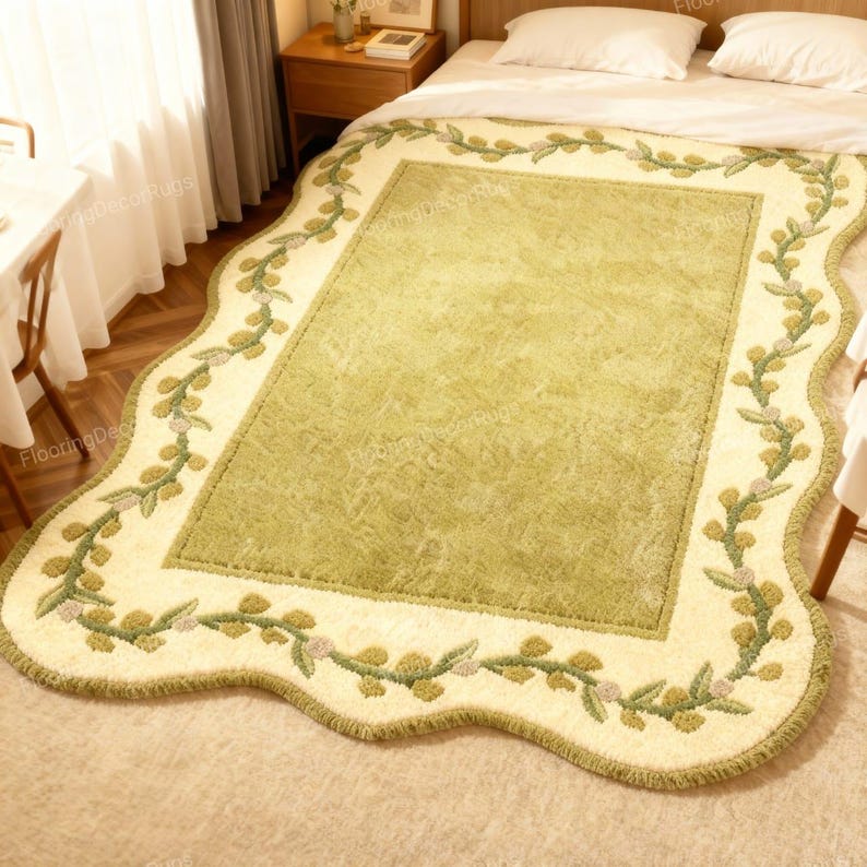 Hand Tufted Wool Rug Golden Olive Area Carpets for Living Dining Home ...