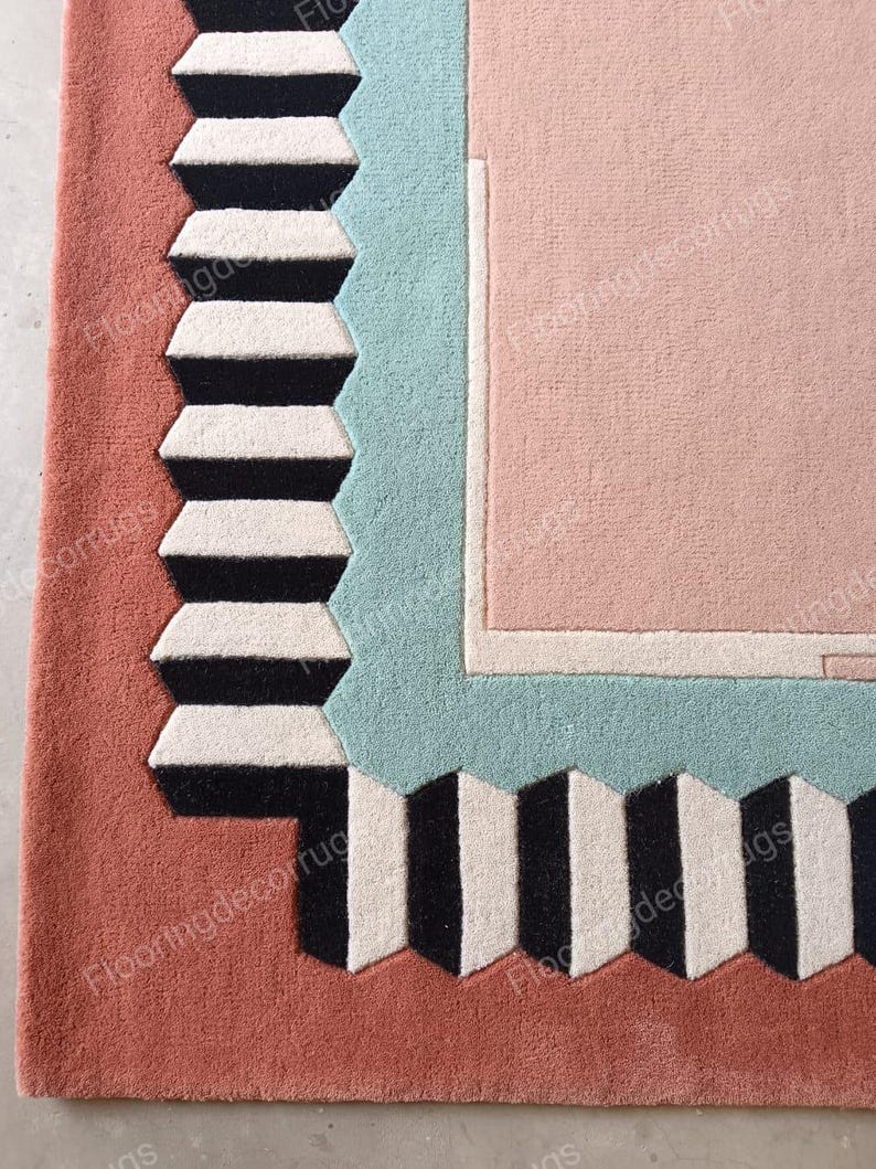 Embossed Curved Handmade Rug Modern Geometric Woolen Rug Hand Tufted ...