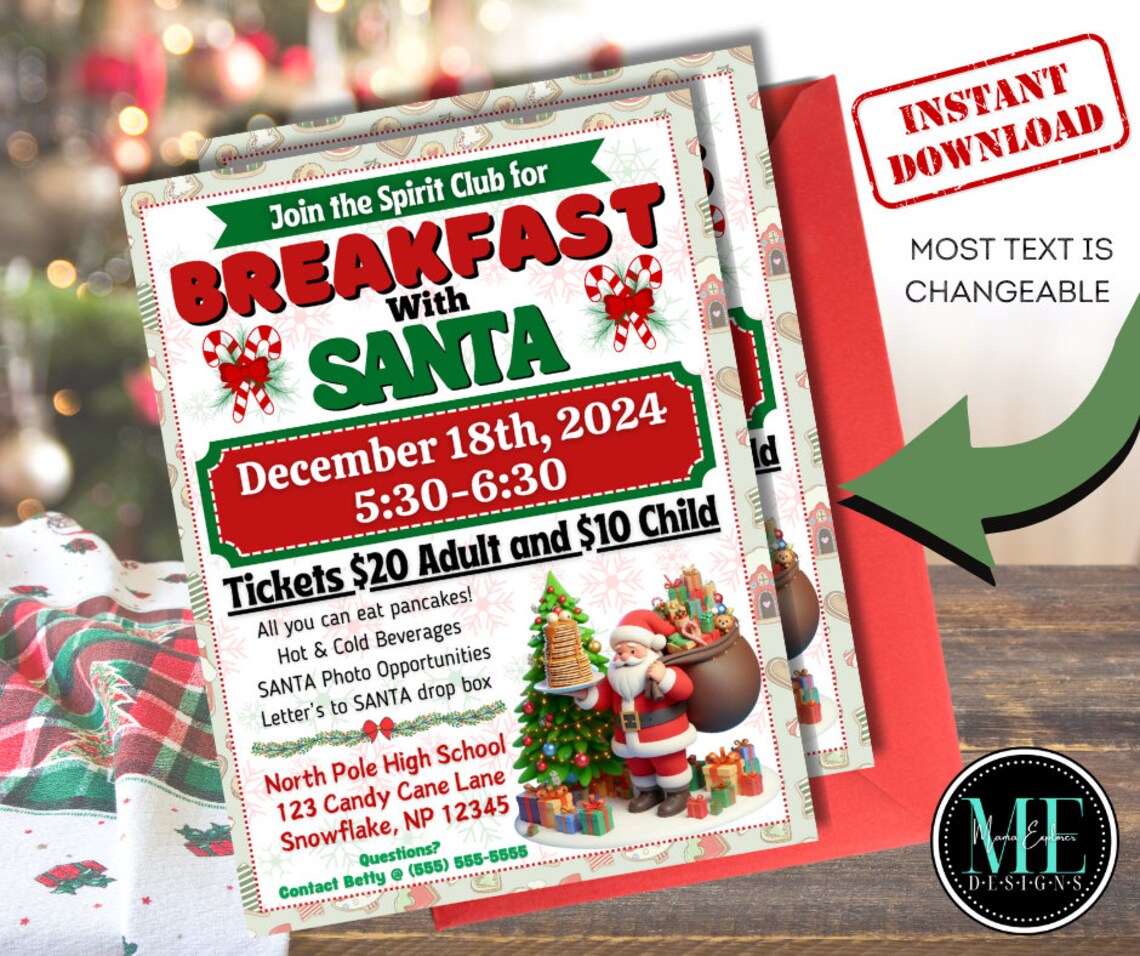 EDITABLE Breakfast/pancakes With Santa Template - Etsy