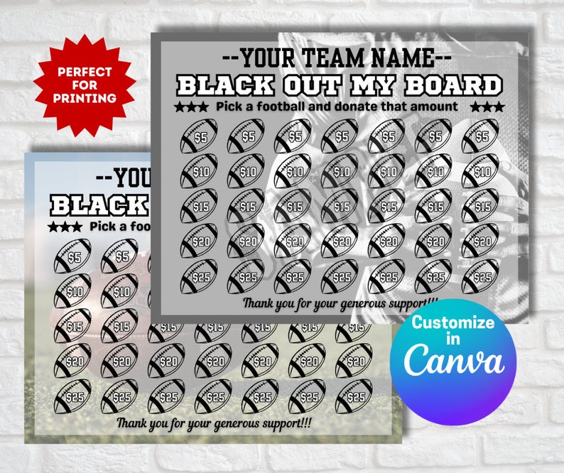 Black Out My Board Football Fundraiser Template *INSTANT DOWNLOAD* - Etsy