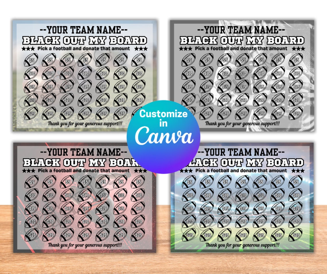 Black Out My Board Football Fundraiser Template *INSTANT DOWNLOAD* - Etsy