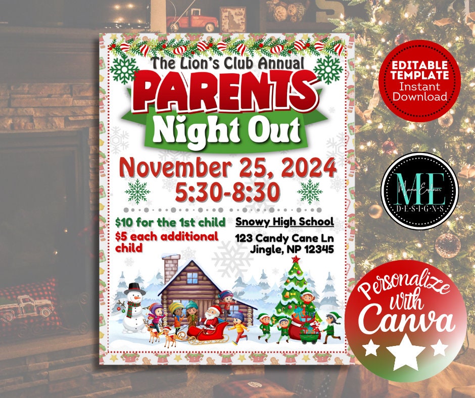 EDITABLE Parents Night Out Template Christmas Theme - Etsy