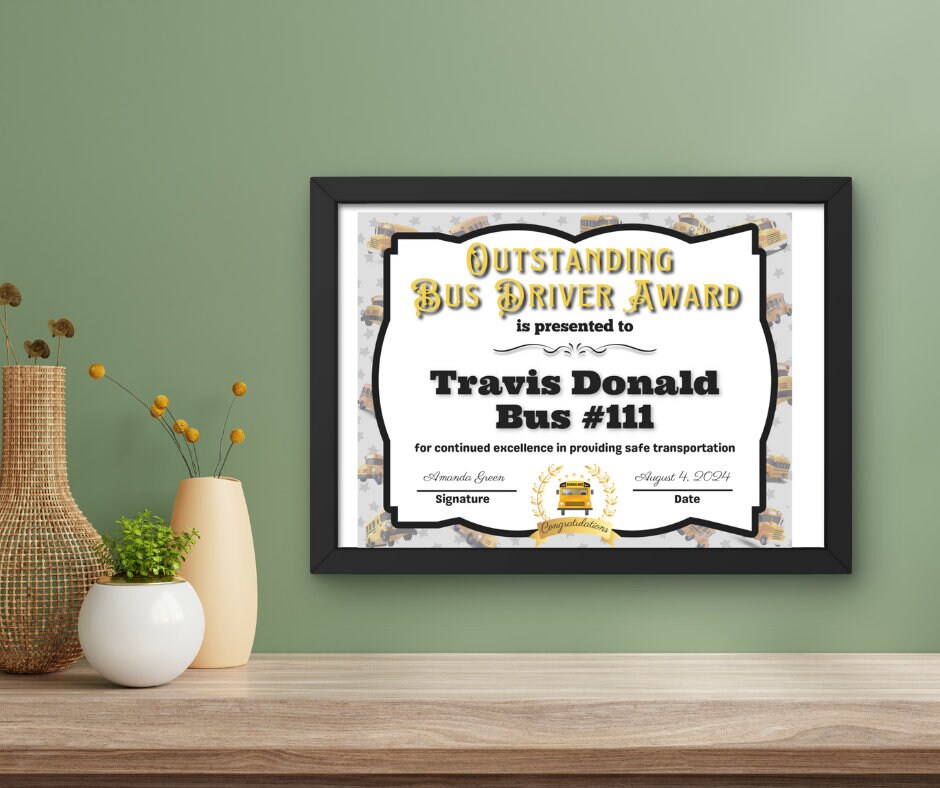 EDITABLE Bus Driver Certificate Template - Etsy