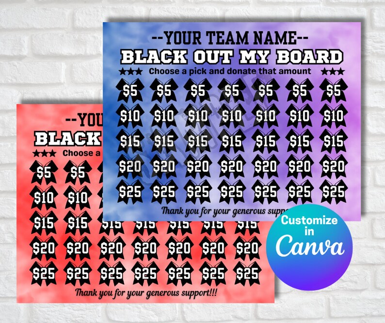 Black Out My Board Bow Fundraiser Template *INSTANT DOWNLOAD* - Etsy