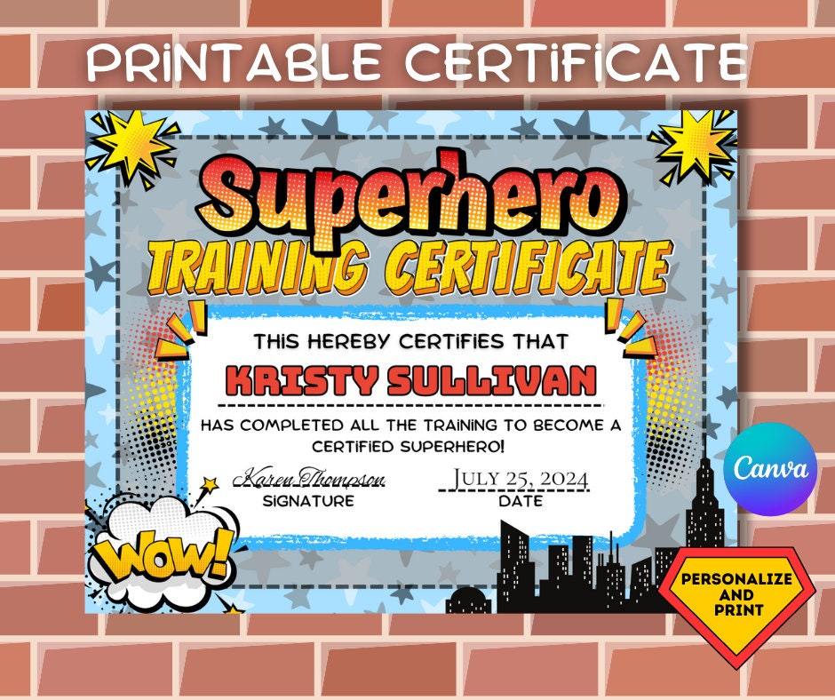 Superhero Certificate Canva Template: Kids Birthday, School Award ...