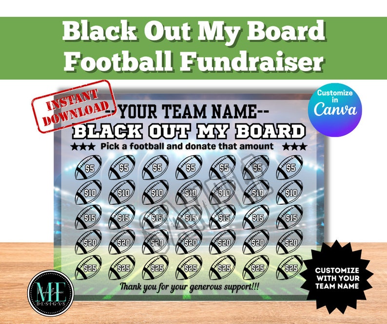 Black Out My Board Football Fundraiser Template *INSTANT DOWNLOAD* - Etsy