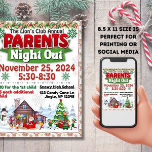 EDITABLE Parents Night Out Template- Christmas Theme - Etsy