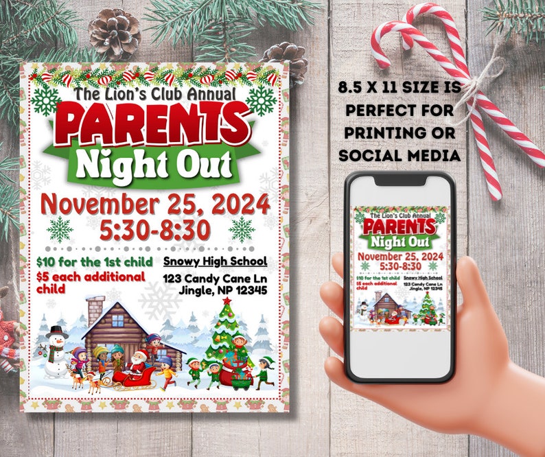 EDITABLE Parents Night Out Template- Christmas Theme - Etsy