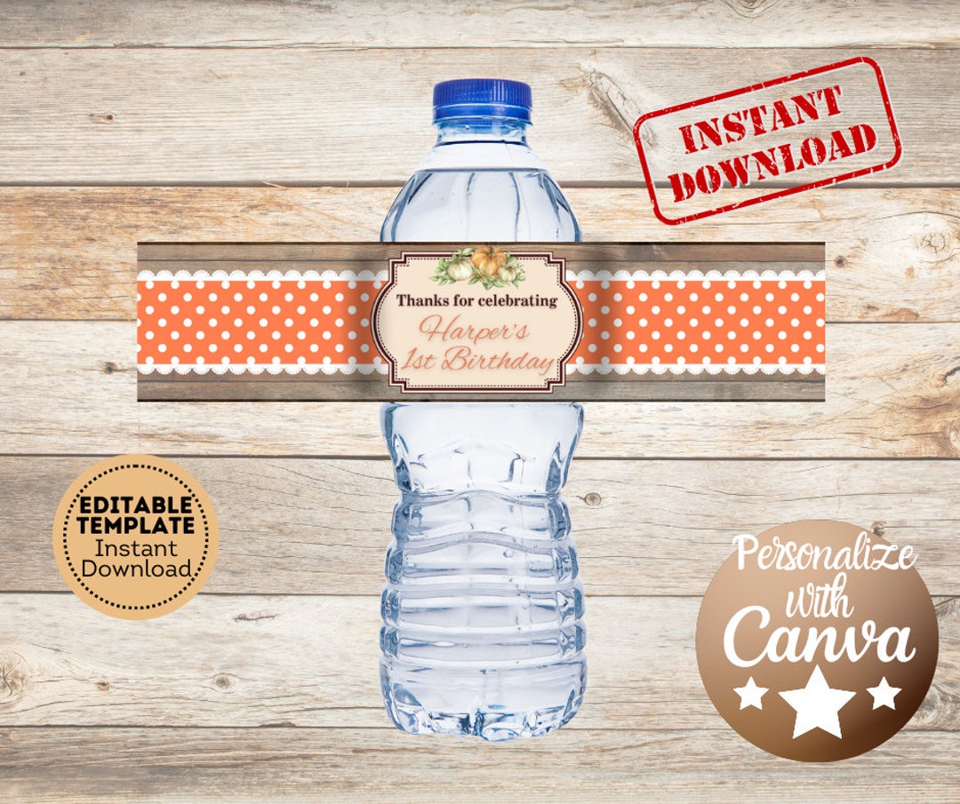 EDITABLE Water Bottle Pumpkin Party Label - Etsy