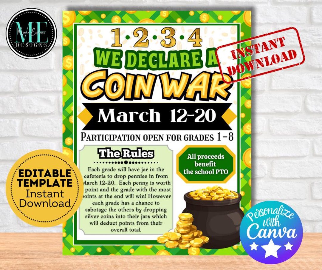 Coin War Fundraiser Flyer- Canva Template - Etsy