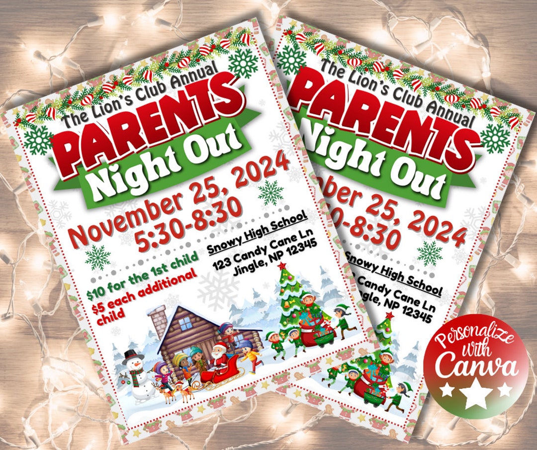 EDITABLE Parents Night Out Template- Christmas Theme - Etsy