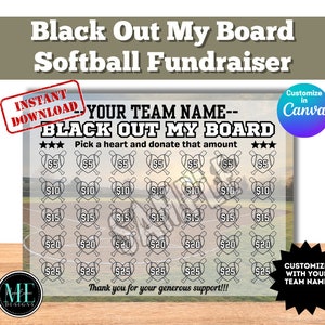 Black Out My Board Softball Fundraiser Template INSTANT DOWNLOAD - Etsy