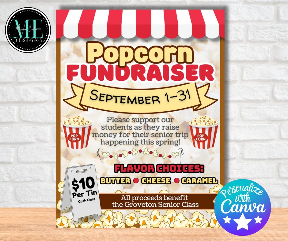 EDITABLE Popcorn Fundraiser Template - Etsy