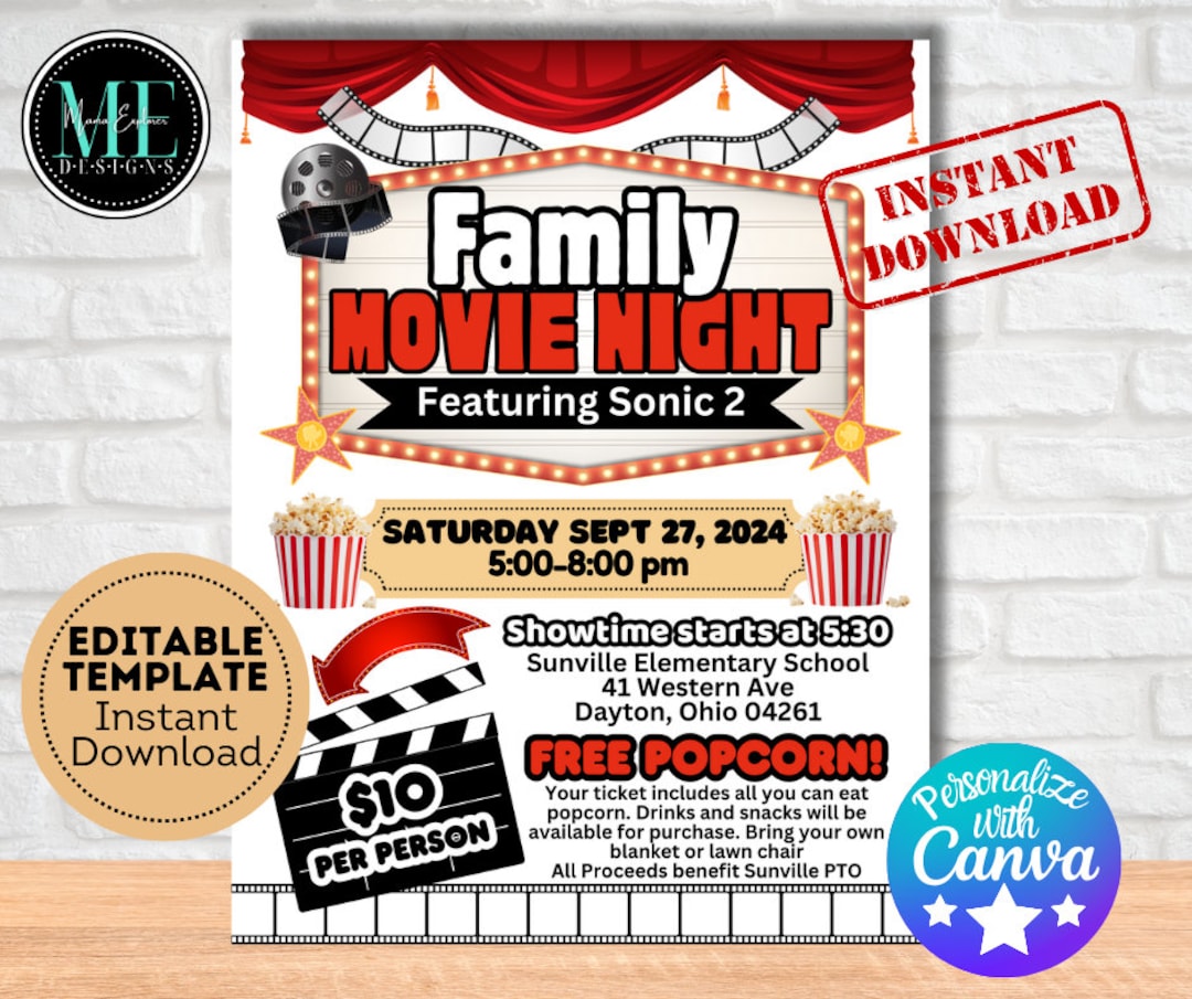 EDITABLE Family Movie Night Fundraiser Template - Etsy