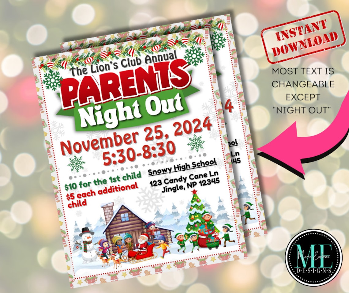 EDITABLE Parents Night Out Template Christmas Theme - Etsy