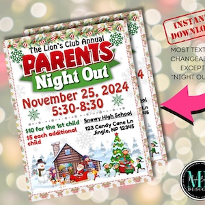 EDITABLE Parents Night Out Template- Christmas Theme - Etsy
