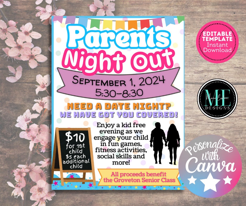EDITABLE Parents Night Out Flyer Template - Etsy