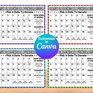 CASH CALENDAR FUNDRAISER Template - Etsy