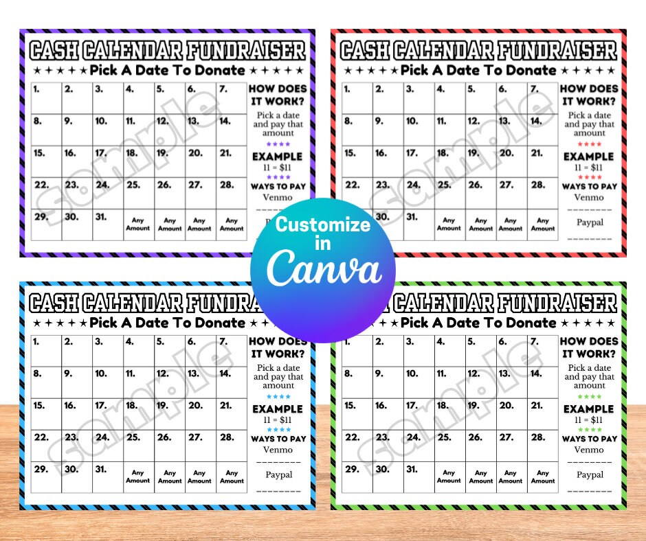 CASH CALENDAR FUNDRAISER Template - Etsy