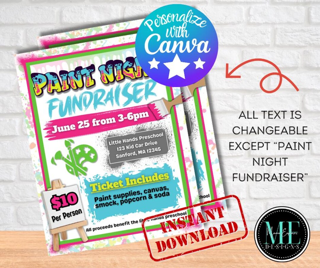Vibrant Paint Night Fundraiser Flyer Canva Template - Etsy