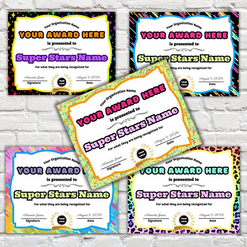 Colorful Certificate Templates - Etsy