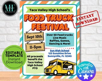 Food Truck Flyer | Food Truck FESTIVAL TEMPLATE, Editable ...