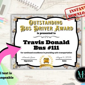 EDITABLE Bus Driver Certificate Template - Etsy