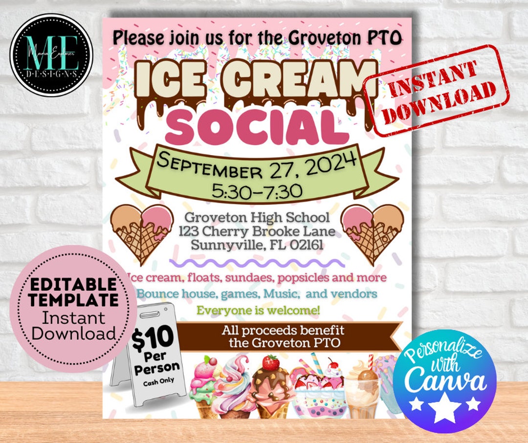 Ice Cream Social Party/fundraiser Template - Etsy