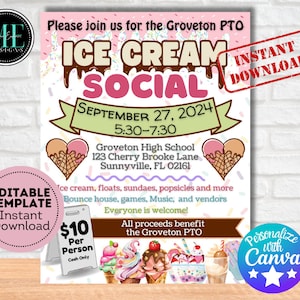 Ice Cream Social Party/fundraiser Template - Etsy
