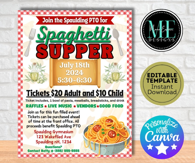 EDITABLE Spaghetti Supper Flyer - Etsy