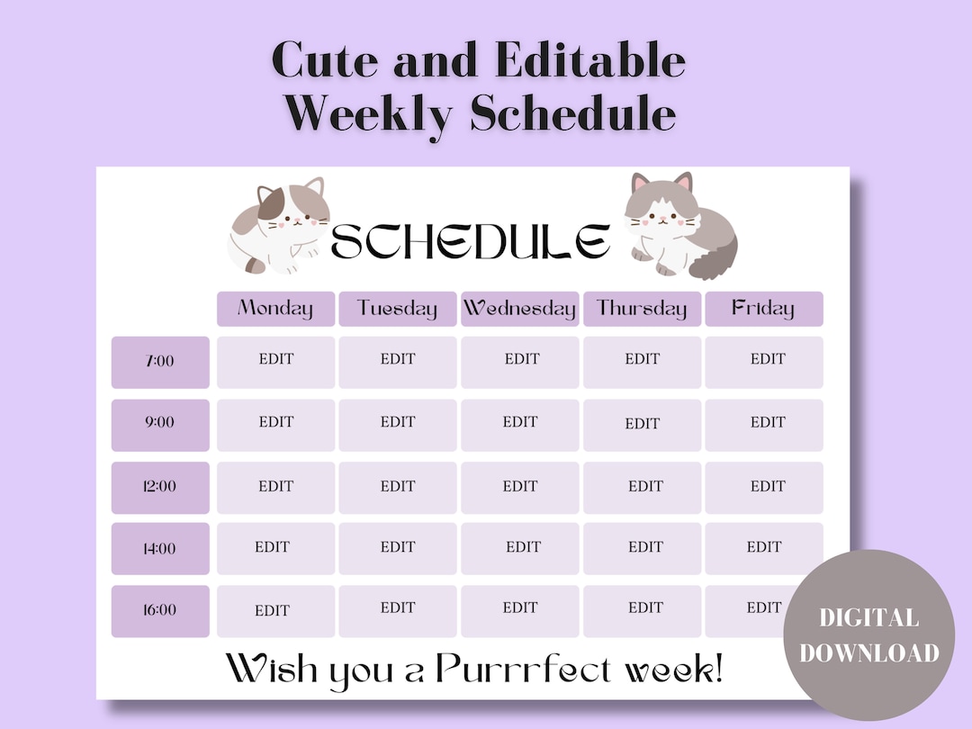 EDITABLE Weekly Schedule Template, Weekly Hourly Planner, Undated ...