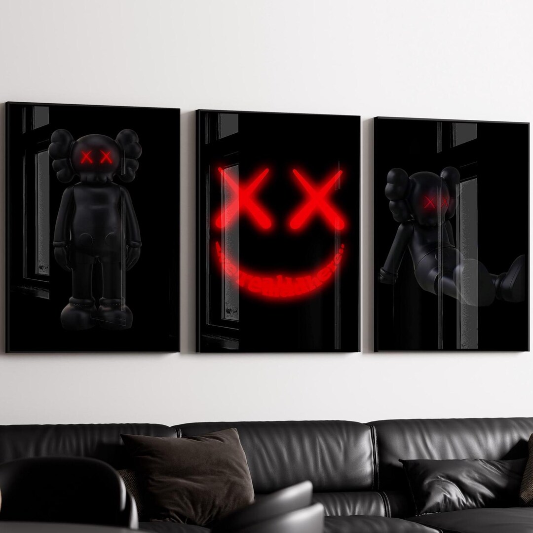 Black and Red Kaws Poster,kaws Poster Set of 3, Kaws Figure, Hypebeast ...
