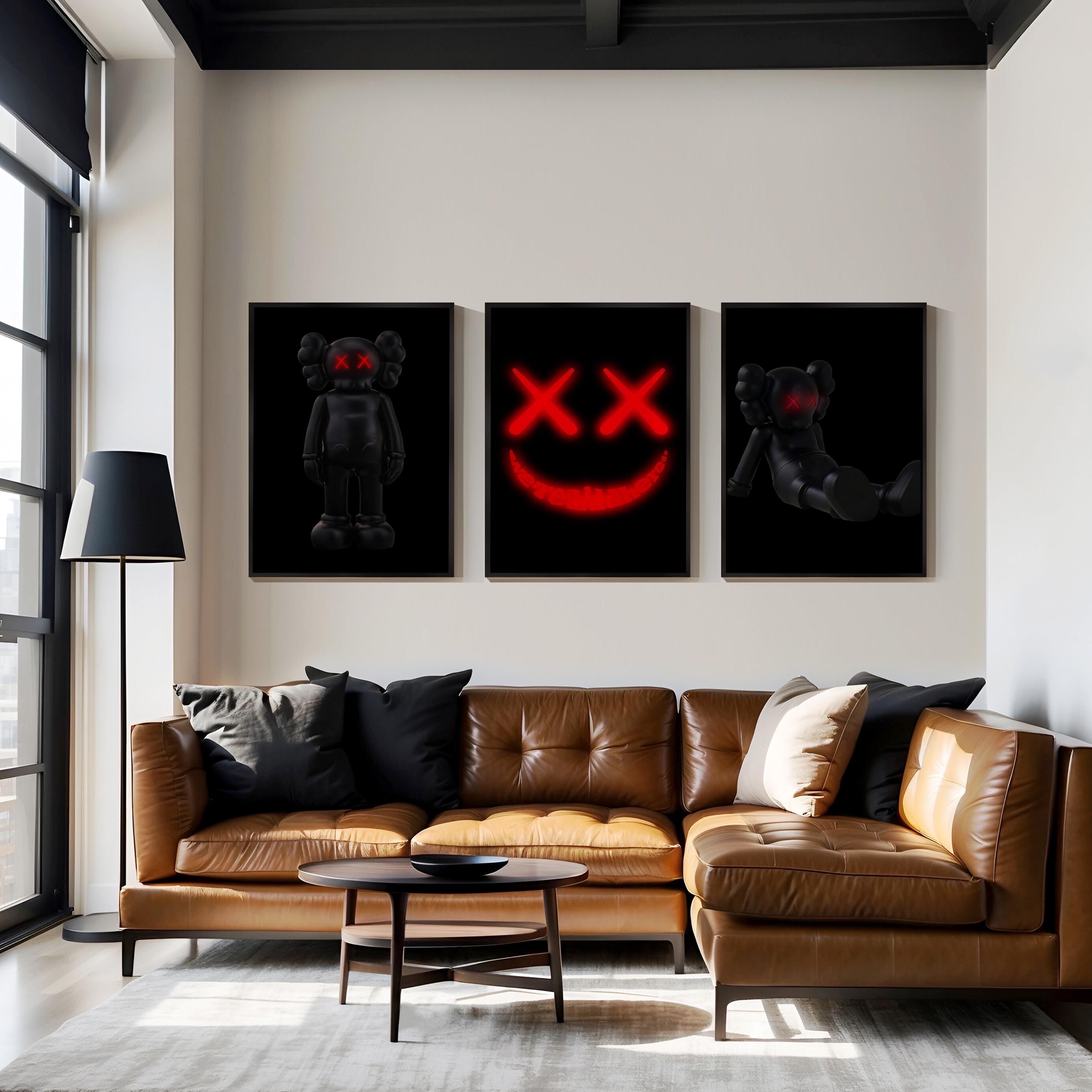 Black and Red Kaws Poster,kaws Poster Set of 3, Kaws Figure, Hypebeast ...
