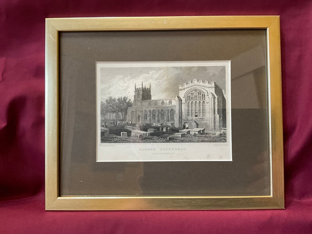 Framed Antique Print of Bangor Cathedral - Etsy