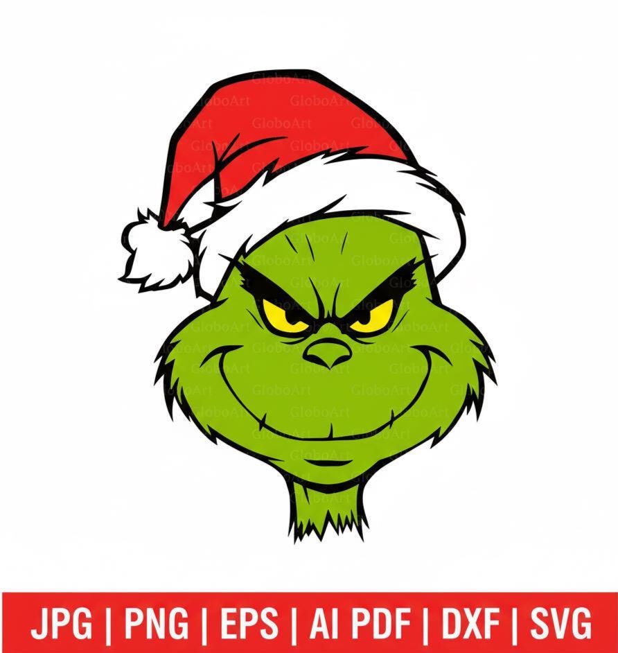 Grinch Face Layered Vector Design | High Resolution (SVG, PNG, PDF) - Etsy