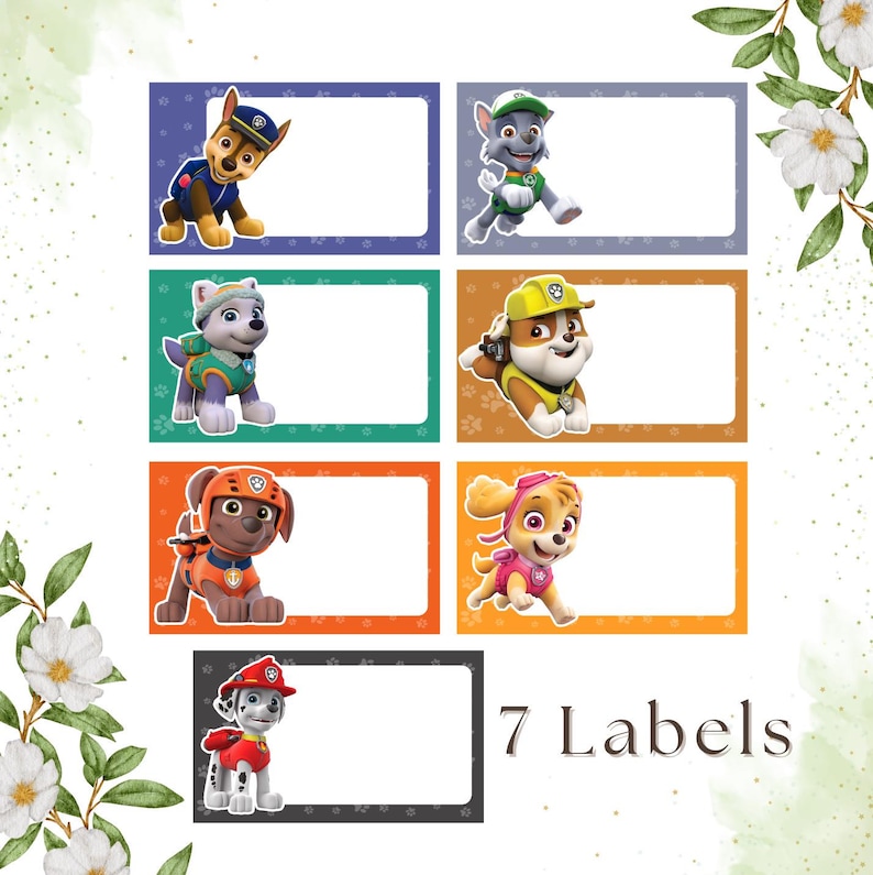 Paw Patrol, Paw Patrol Label, Food and Book Tag Cards, Food Label, Book ...
