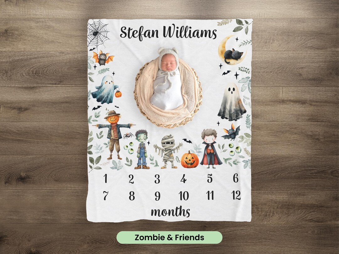 Halloween Zombie Milestone Blanket, Custom Baby Name Blanket, Halloween ...
