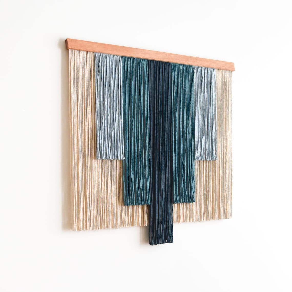 Layered Fiber Canvas Geometric Design in Blue Tones 38x36 Cm Boho ...