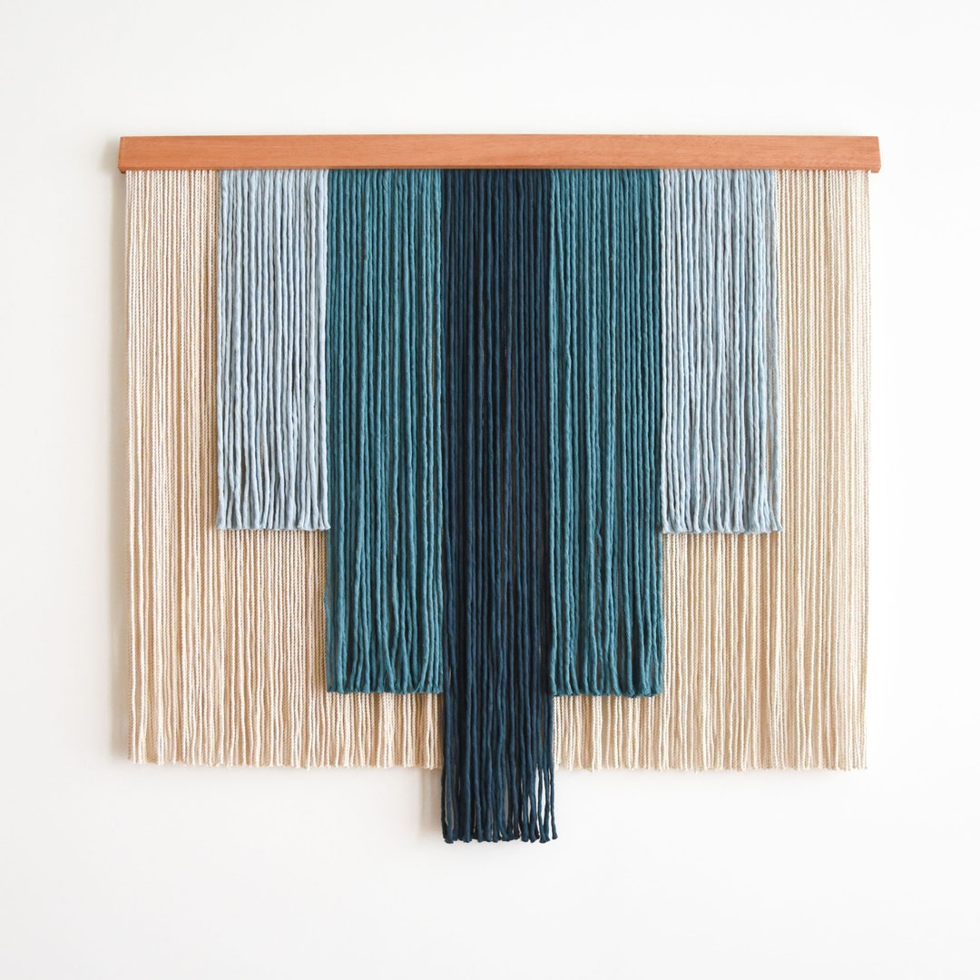 Layered Fiber Canvas Geometric Design in Blue Tones 38"x36" Cm Boho ...