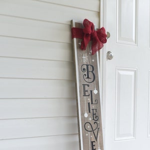 Believe Sign With Red Burlap Bow Nativity Jesus in A Manger Porch Decor ...