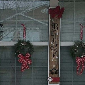 Believe Sign With Red Burlap Bow Nativity Jesus in A Manger Porch Decor ...