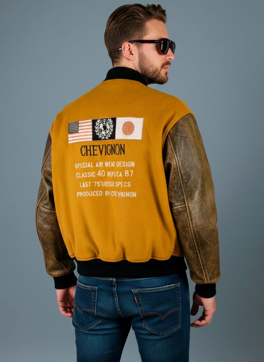 Rare 80s Chevignon Wool Bomber Jacket: French Leather Sleeve Leatherman ...